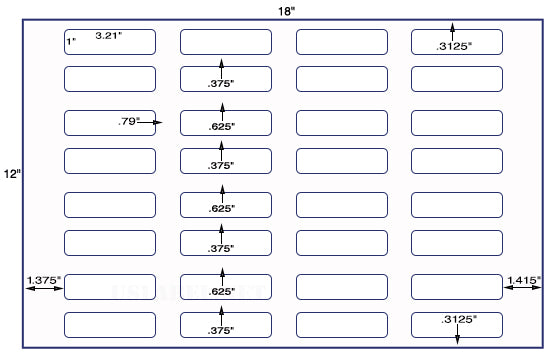 US8659-32up - 1" x 3.21" label on a 12'' x 18'' sheet.