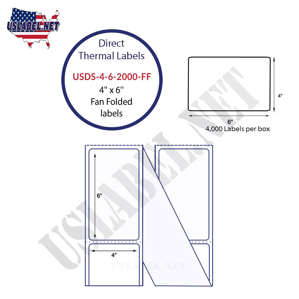 4'' x 6'' Direct Thermal Labels in a Fan Fold stack